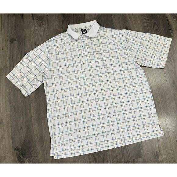 FootJoy | Shirts | Footjoy Polo Shirt Plaid Stretch Athletic White Blue ...